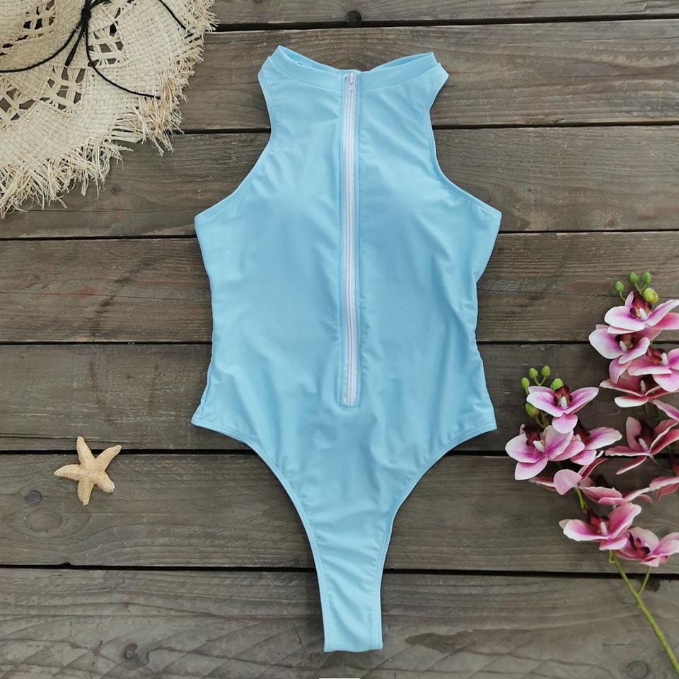 Custom Logo Women’s Zip up Back Hollow Out Sleeveless One Piece Thong ...