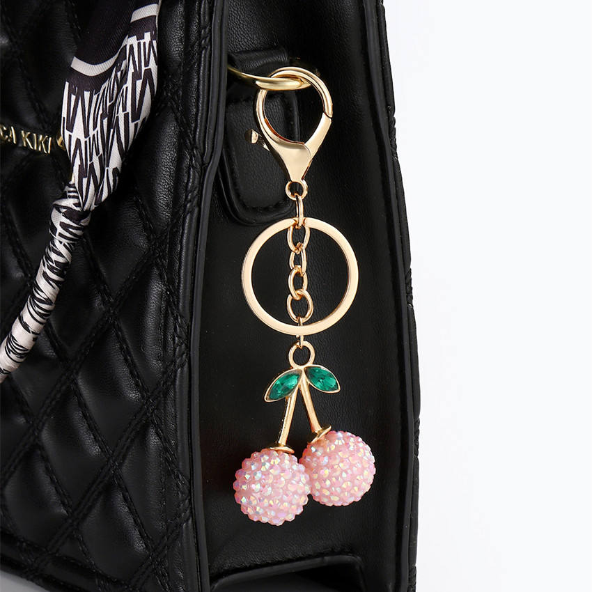 Creative Cute Fruit Shape Key Ring Rhinestone Cherry Charm Keychain Bag ...
