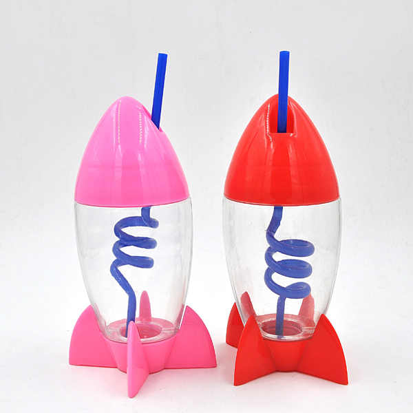 Cute 10oz Rocket Shaped Cup with Spiral Straw - Sustainable
