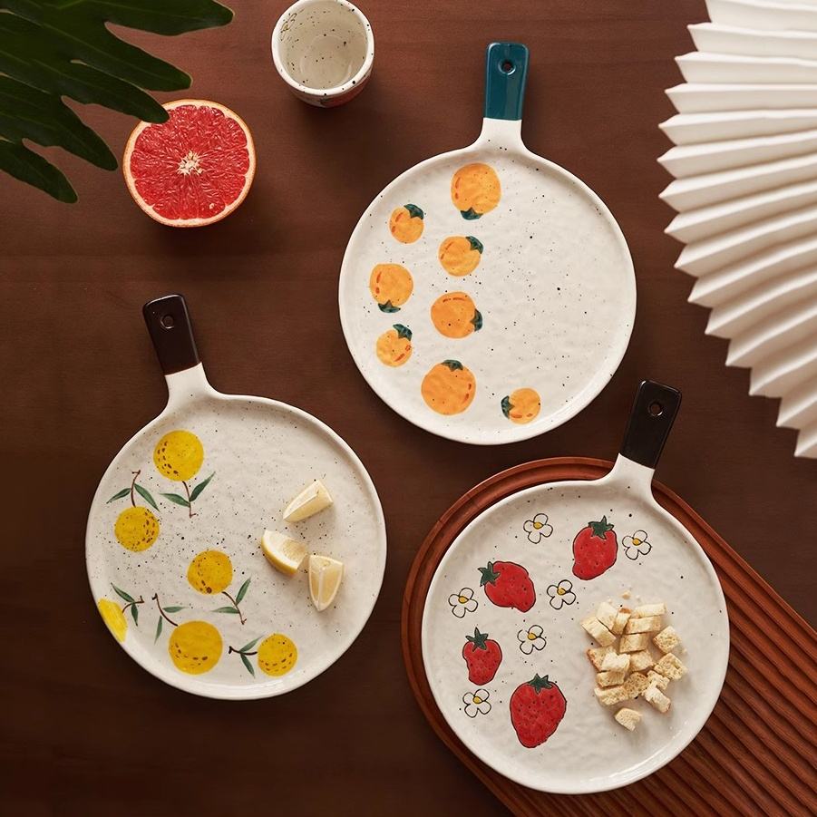 Cute Ceramic Plate With Handle Fruit Design Porcelain Dinner Plates ...
