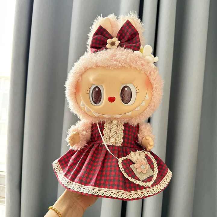 38cm Labubu Cloth Enamel Plush Doll Baby Clothes JD Japanese Blue Lace ...