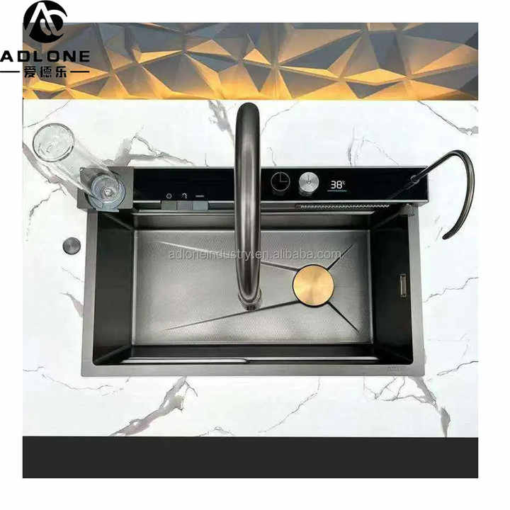 Luxury Nano Black Waterfall Kitchen Sink - Durable & Stylish