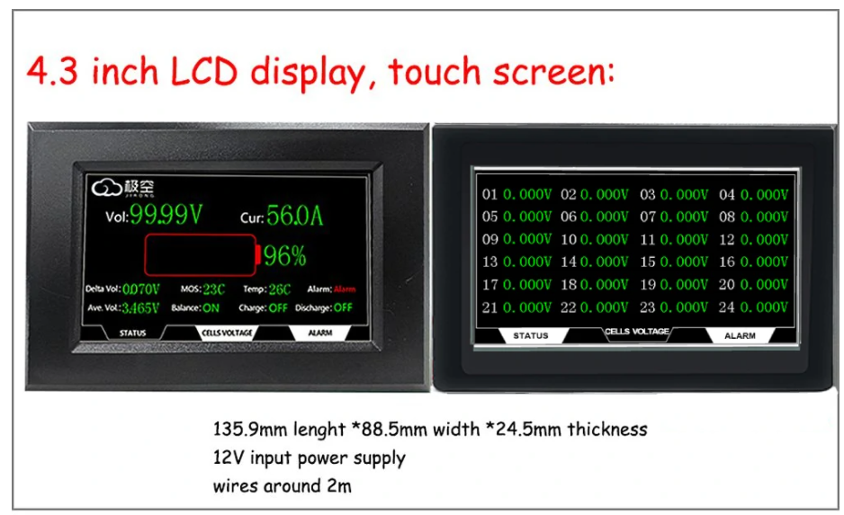 4.3 Inch JK LCD Display 2.5 Inch LCD Touch Screen Lifepo4 LTO LED Display Lithium Ion BMS ...