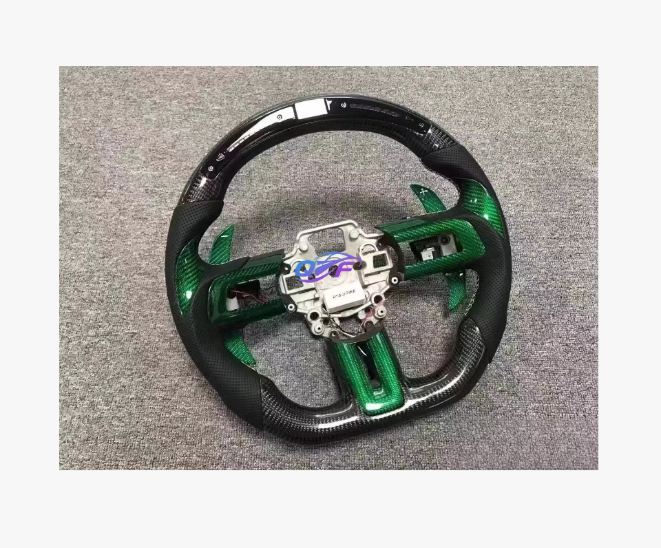 For Ford Mustang Carbon Fiber Steering Wheel Black With Green Accent ...