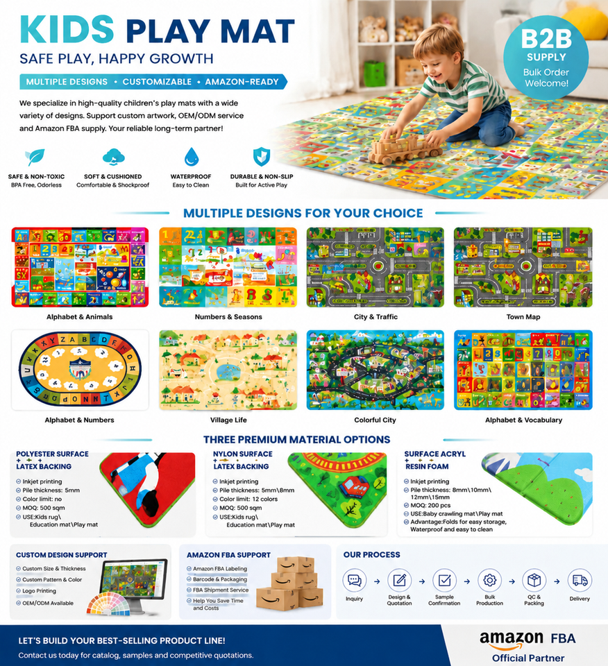Custom Kids Play Mat Alphabet Number Learning - Non Slip Educational ...