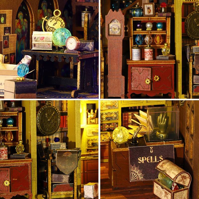 DIY Magic Treasure House Wooden Cabin Model Toy with Book Stand ...