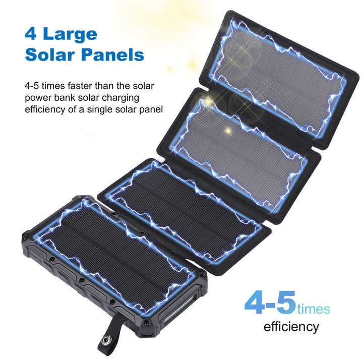 20000mah Portable Foldable Solar Panel Power Bank - Charge 4 Phones