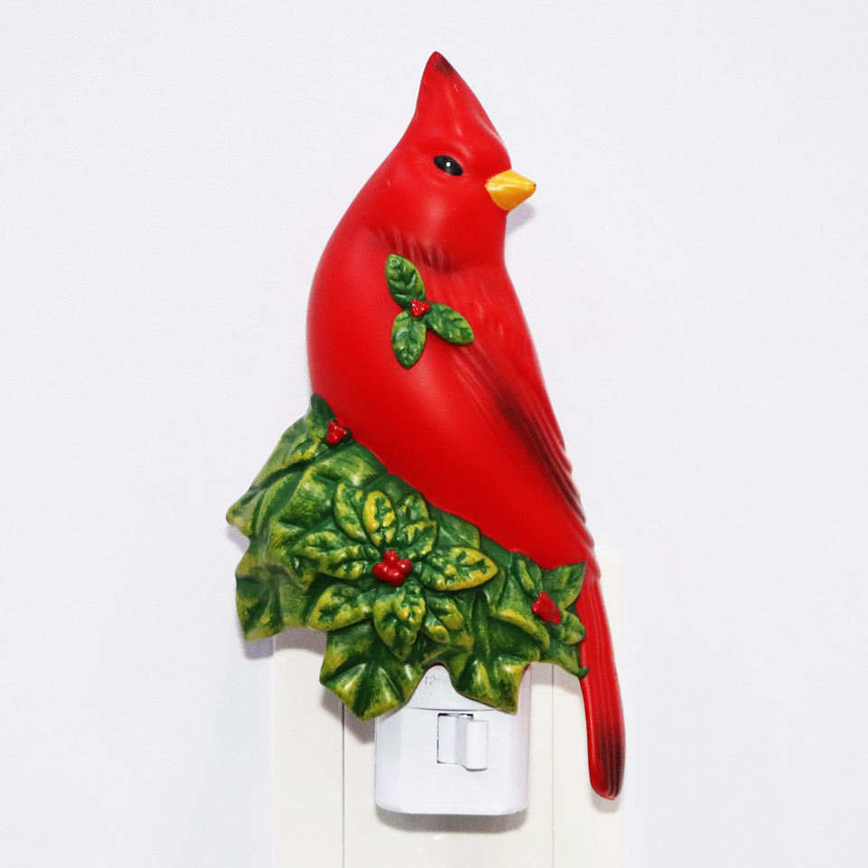 Festive Cardinal Bird Night Light Christmas Decoration with Holiday ...