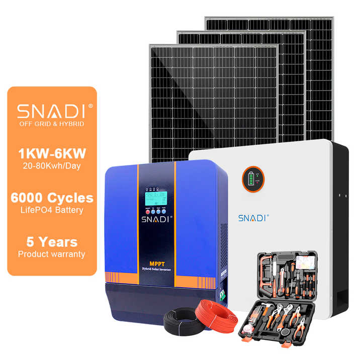 SNADI Hybrid Solar Panels System Kit 3KW 5KW 6KW 8KW Off-Grid Home Solar Power System for ...