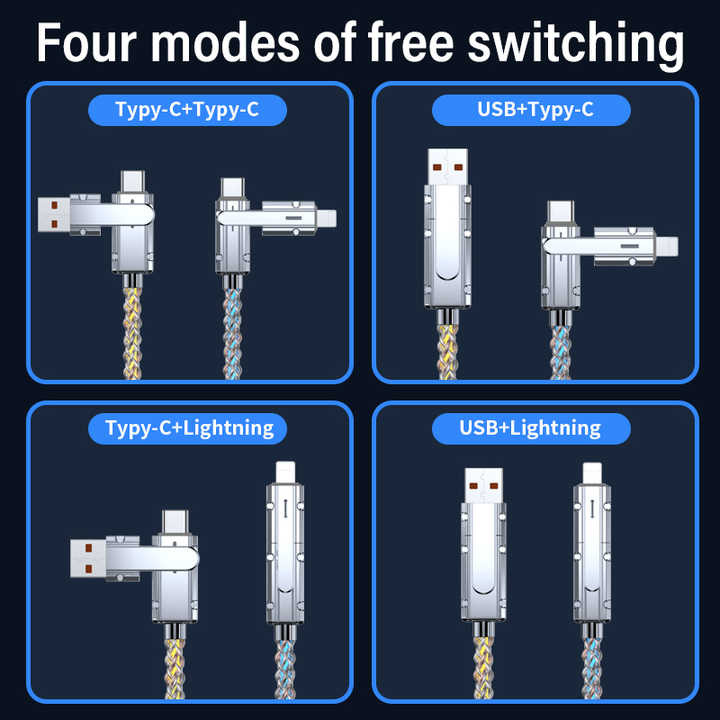 RGB 4in1 Data Cable Light-emitting Breathing Gradient Super Fast Charge ...