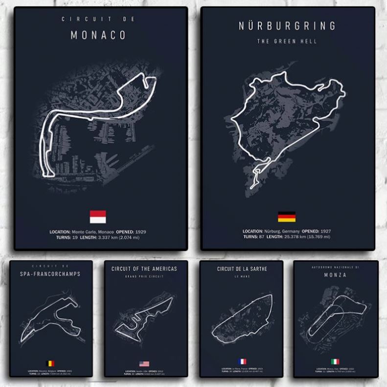 Aesthetic Appeal for Business Buyers: Unique f1 tracks wall art Collection
