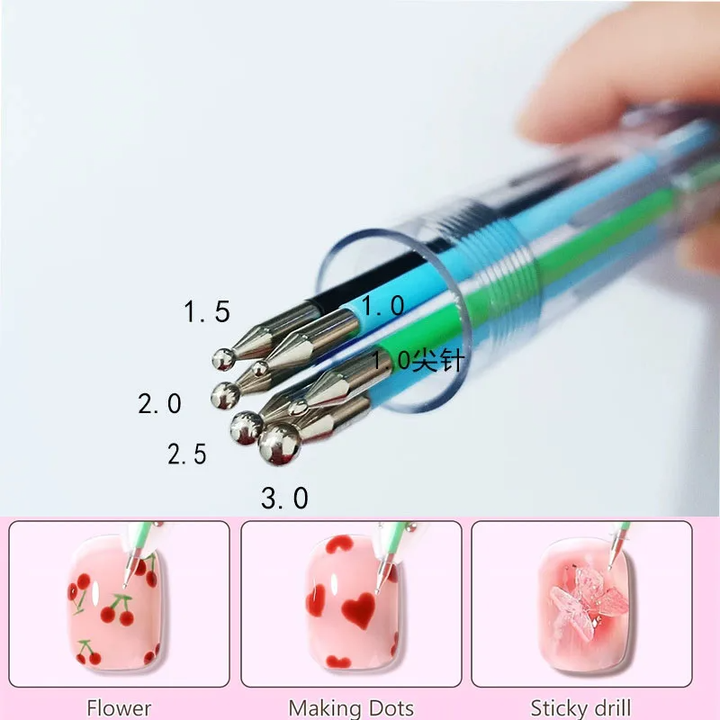 Multifunction Nail Dotting Pen 6 in 1 Dotting Tools in Ballpoint Pen ...