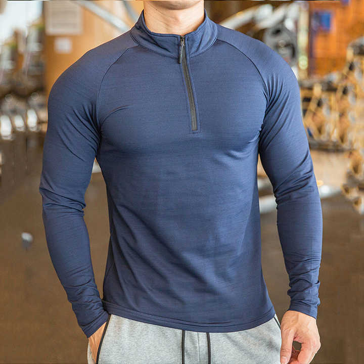 Custom Quick Dry Gym 1/4 Quarter Zip Top Fitness Tshirts