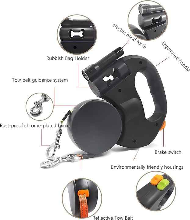 Double Dog Leash - 3 in 1 Retractable Leash with LED Light