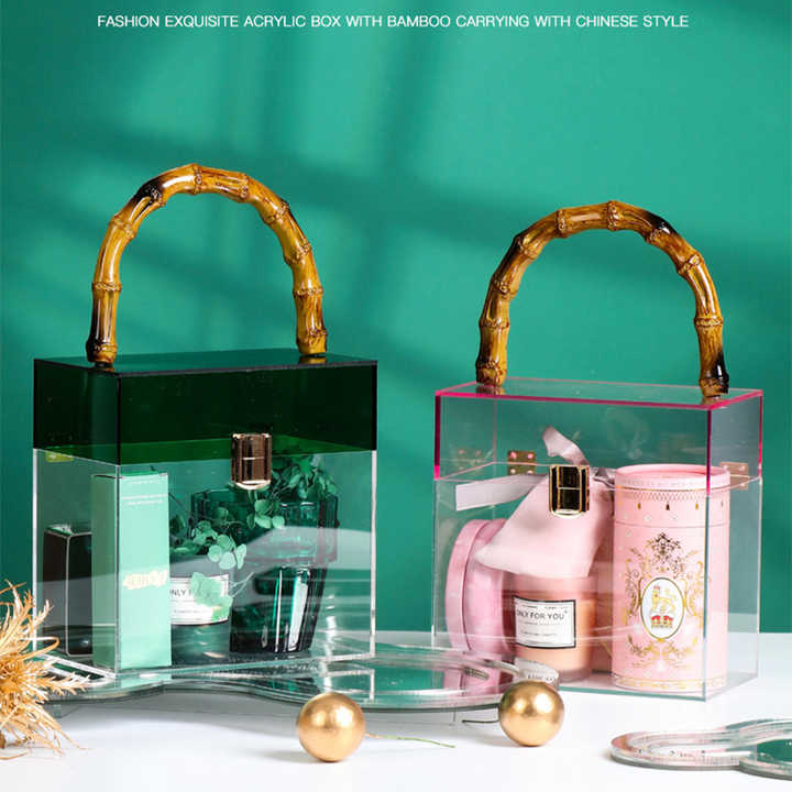 Transparent Acrylic Gift Box with Bamboo Handle - ELM-K1045