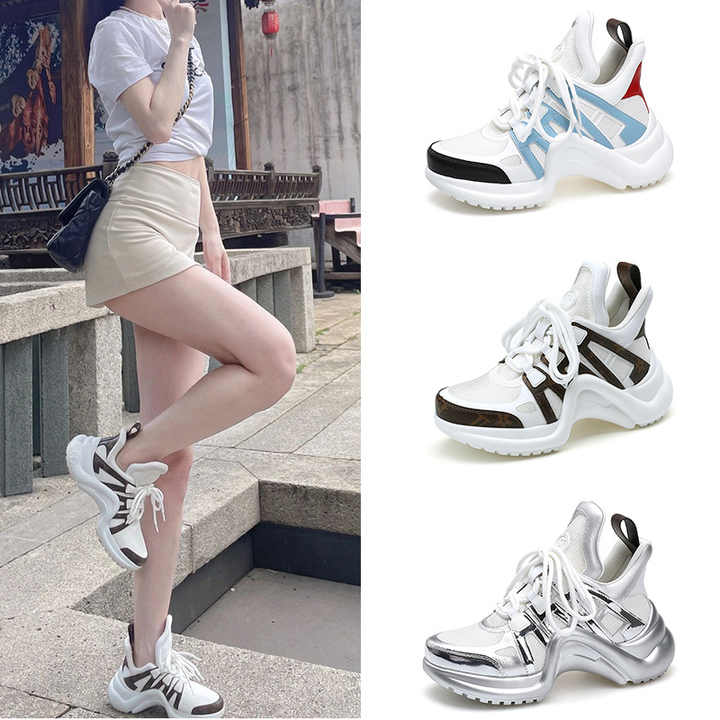 Women Luxury Genuine Leather Chunky Wedges Sneakers for Women and ...