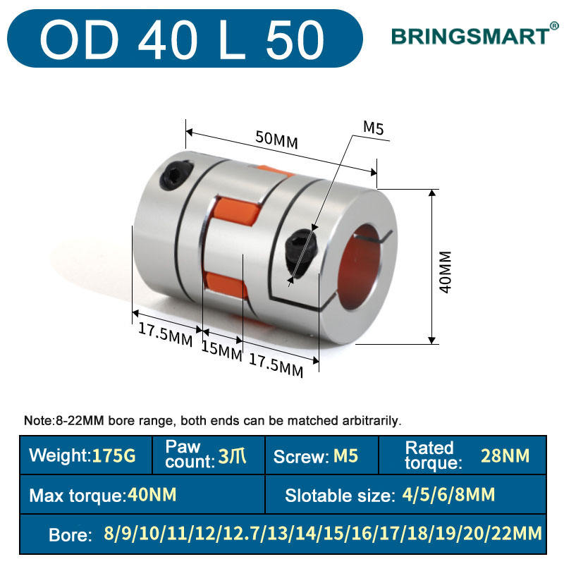 Bringsmart Ball Screw Plum Coupling Outer Diameter 40mm Length 50mm (OD ...