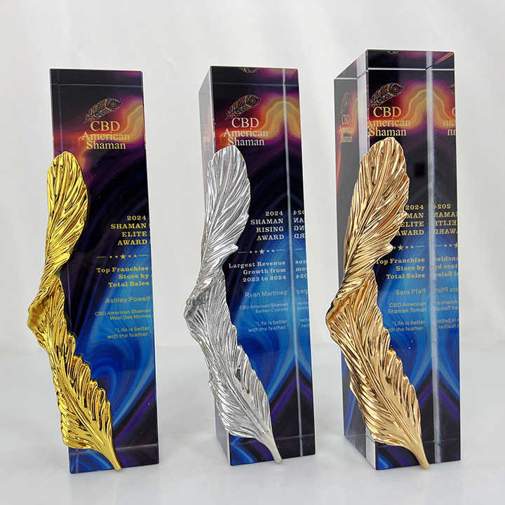 Custom Engraving Metal Gold Silver Copper Feather Trophy Personalized ...