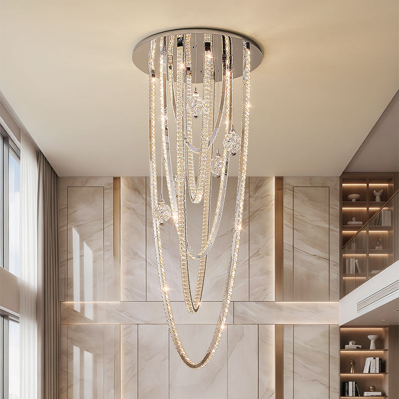 Luxury Led Stair Crystal Chandelier Light Villa Duplex Living Room Loft ...