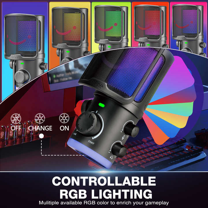 Fifine Ampligame AM6 Wired Condenser Microphone Professional Podcast Recording USB Mic Multi ...