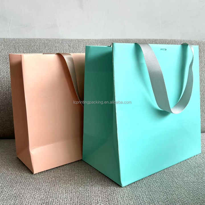 Custom gold foil logo luxury texture paper gift shopping bag double ...