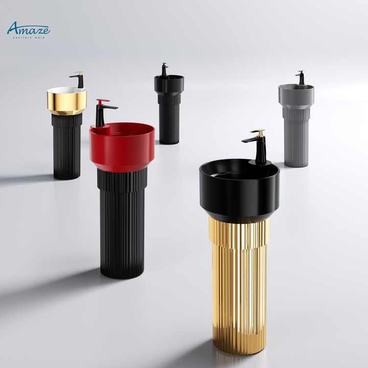 Modern Round Base One-piece Floor Mounted Hotel Lobby Pedestal Basin ...