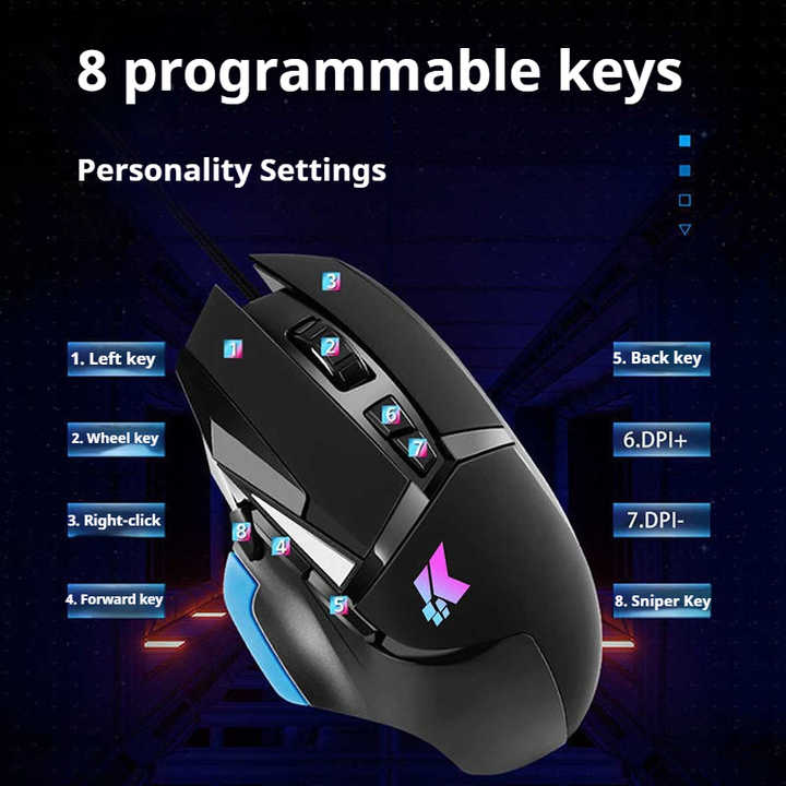 Ergonomic Wired RGB Gaming Mouse with 7200 DPI & 7 Buttons