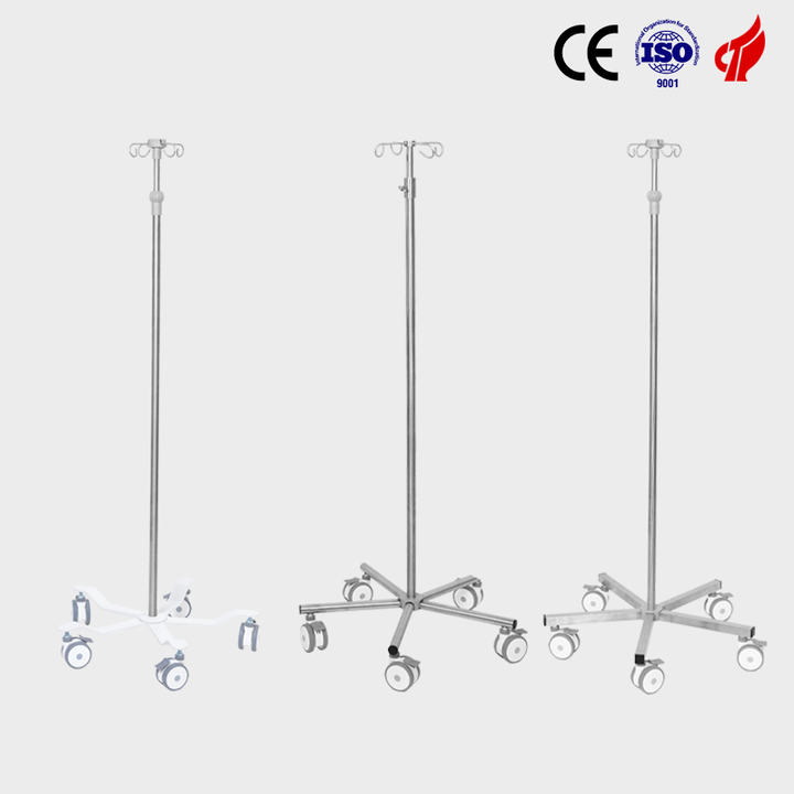 WEIYE Height Adjustable 4 Hook Stainless Steel IV Drip Stand Movable ...