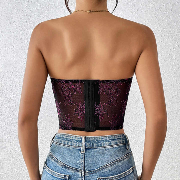 New European and American Fishbone Corset Sexy Strapless Lace ...