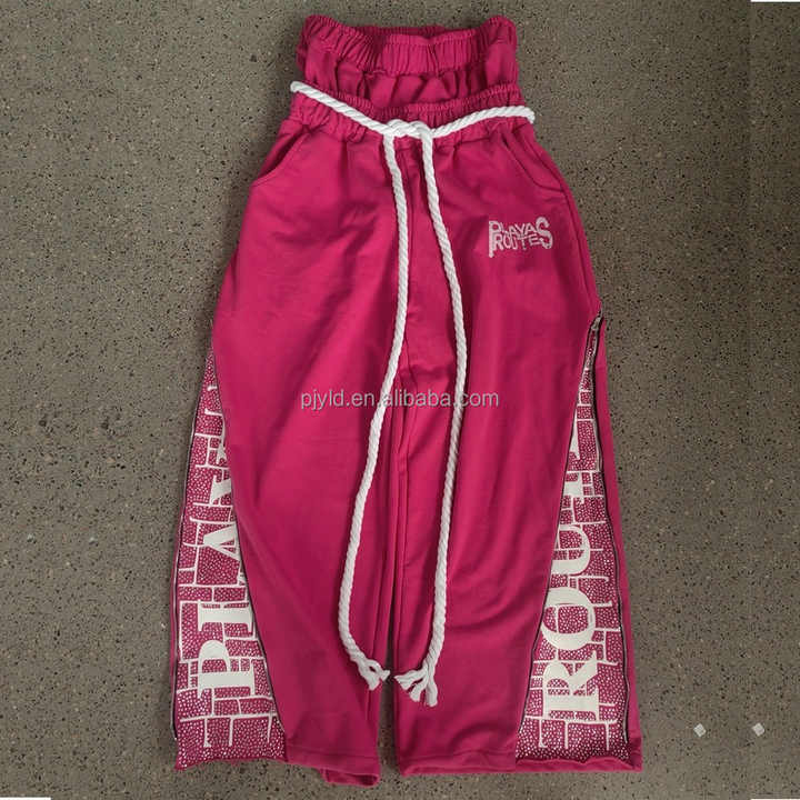 Baggy Rhinestones Flared Side Zipper Jogger Pants Double Waisted ...