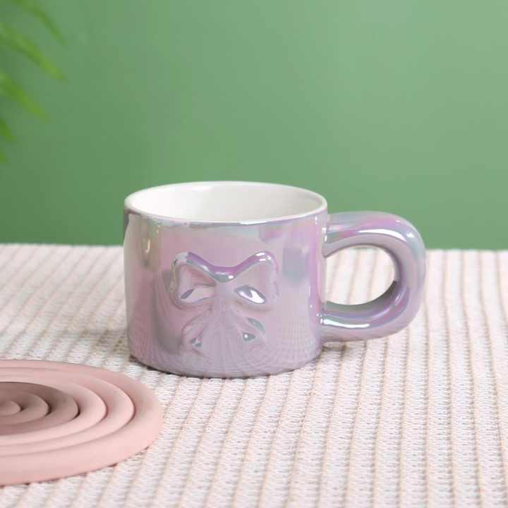Light Luxury Ceramic Pearl Glazed Bow Mugs for Coffee| Alibaba.com
