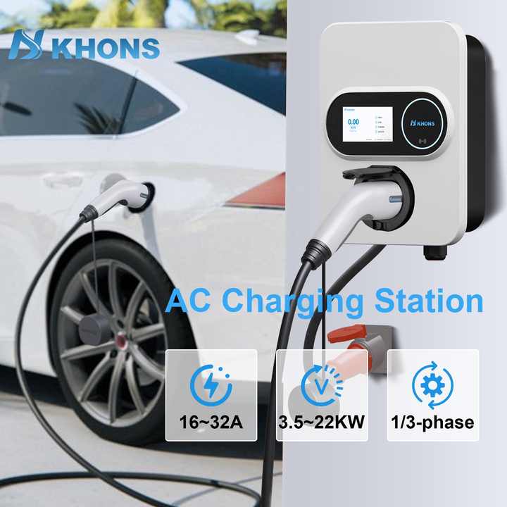 KHONS Brand 7KW Wall-mounted EV Charger Type 2 GB/T Level 2 Wall Box ...