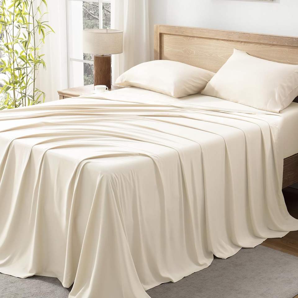 Beige Duvet Cover Sheets Set Cooling Bed Sheets Deep Pocket Bamboo Bed ...