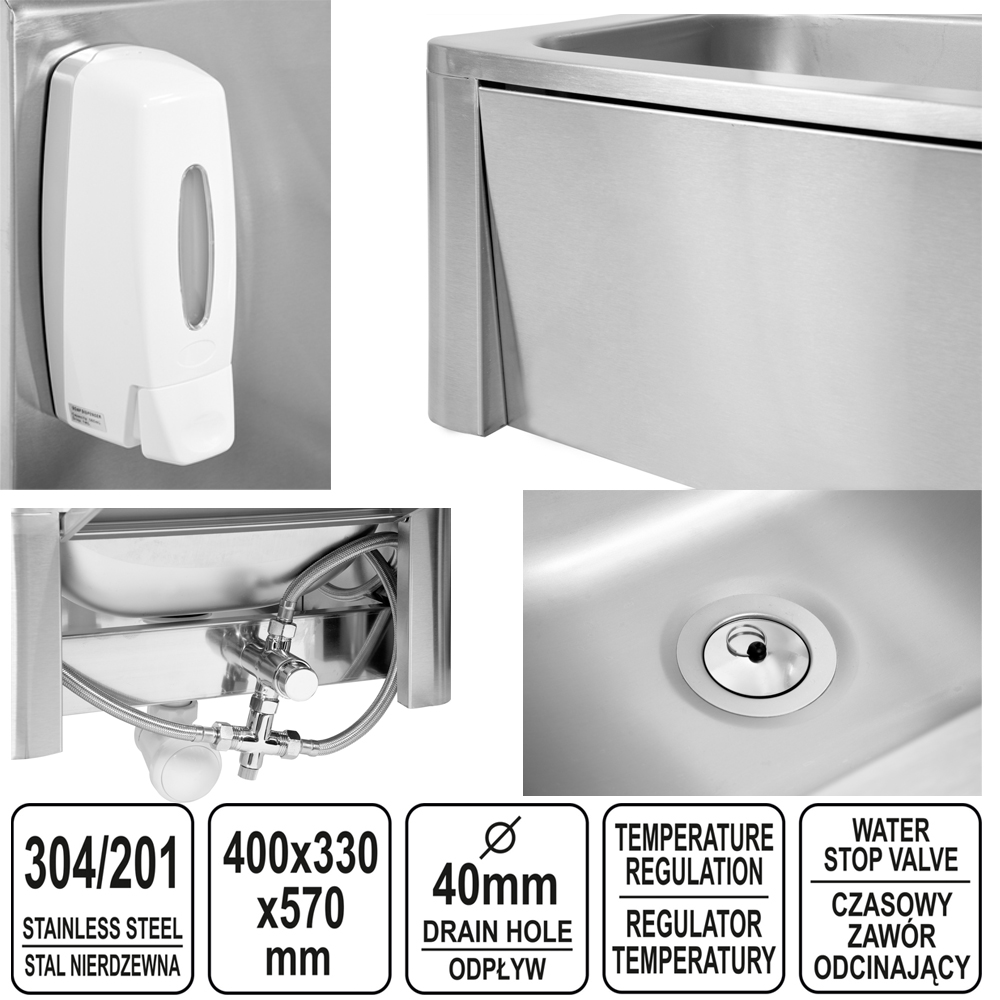 Wall Mounted Silver knee push operated hand wash sink basin with soap ...