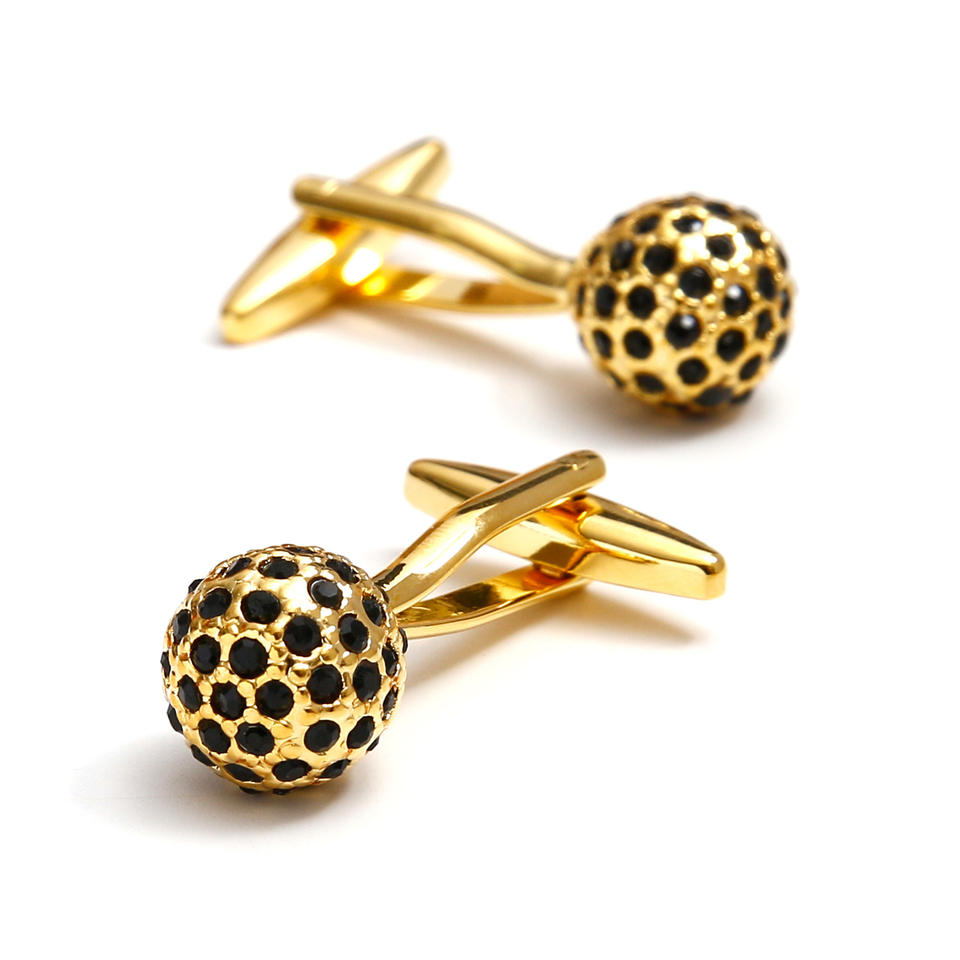 Cufflinks for Men Luxury Black Crystal Golden Ball Button French Casual ...