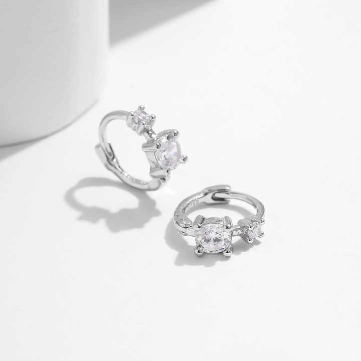 925 Sterling Silver Geometric 5A Cubic Zirconia (CZ) Ear Clip Hoop Earrings Light Luxury Shiny ...