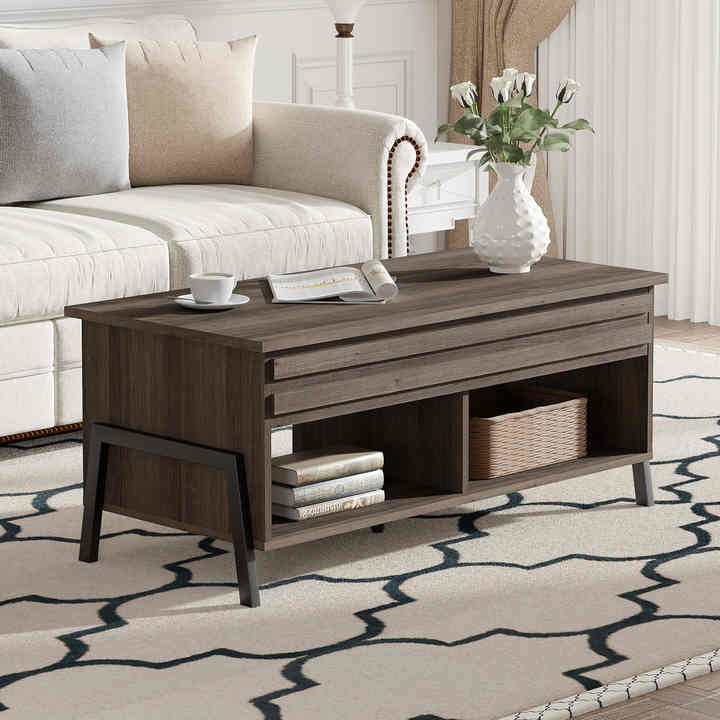 30" Modern Farmhouse Square Coffee Table With Gas Struts Lift-top For ...