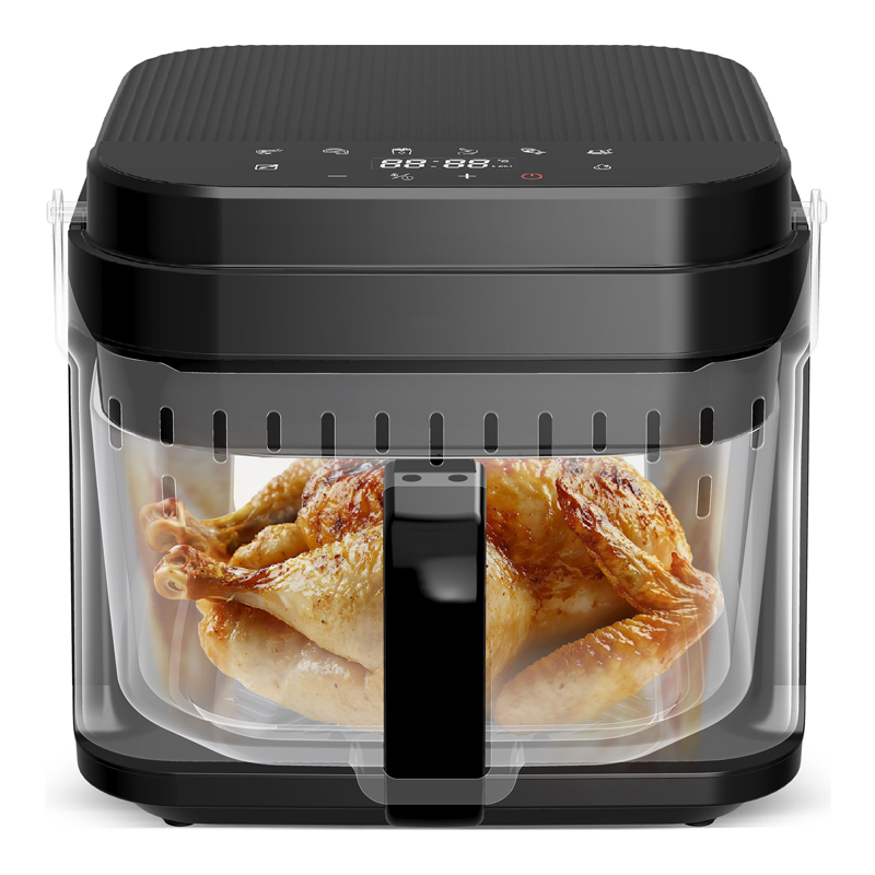 5.8QT Glass Air Fryer with Flip-Up Safety Shield Lid, Removable Glass ...