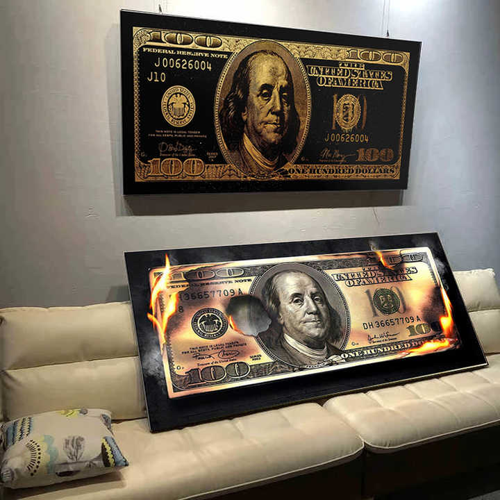 Living Room Wall Decor - Cuadros One Hundred Dollar Bills