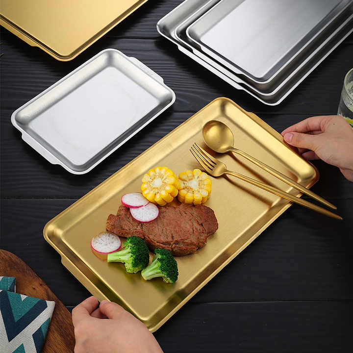 Stainless Steel Food Storage Tray Flat Bottom Shallow Trays Sushi BBQ ...