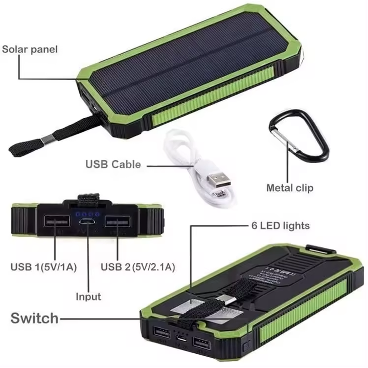 10000mah Hand Crank Power Bank with Solar Panel Charger