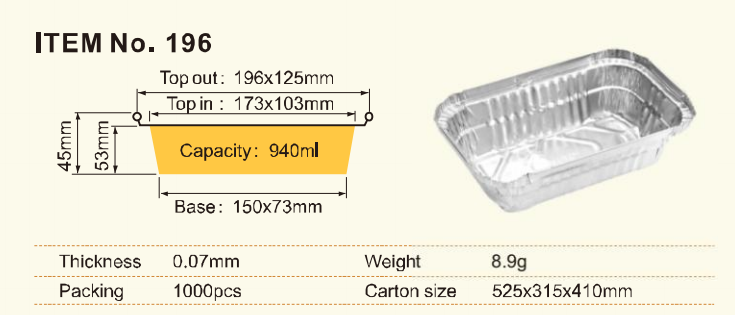 940ml Disposable Aluminum Foil Rectangular Container Heavy Duty Baking ...
