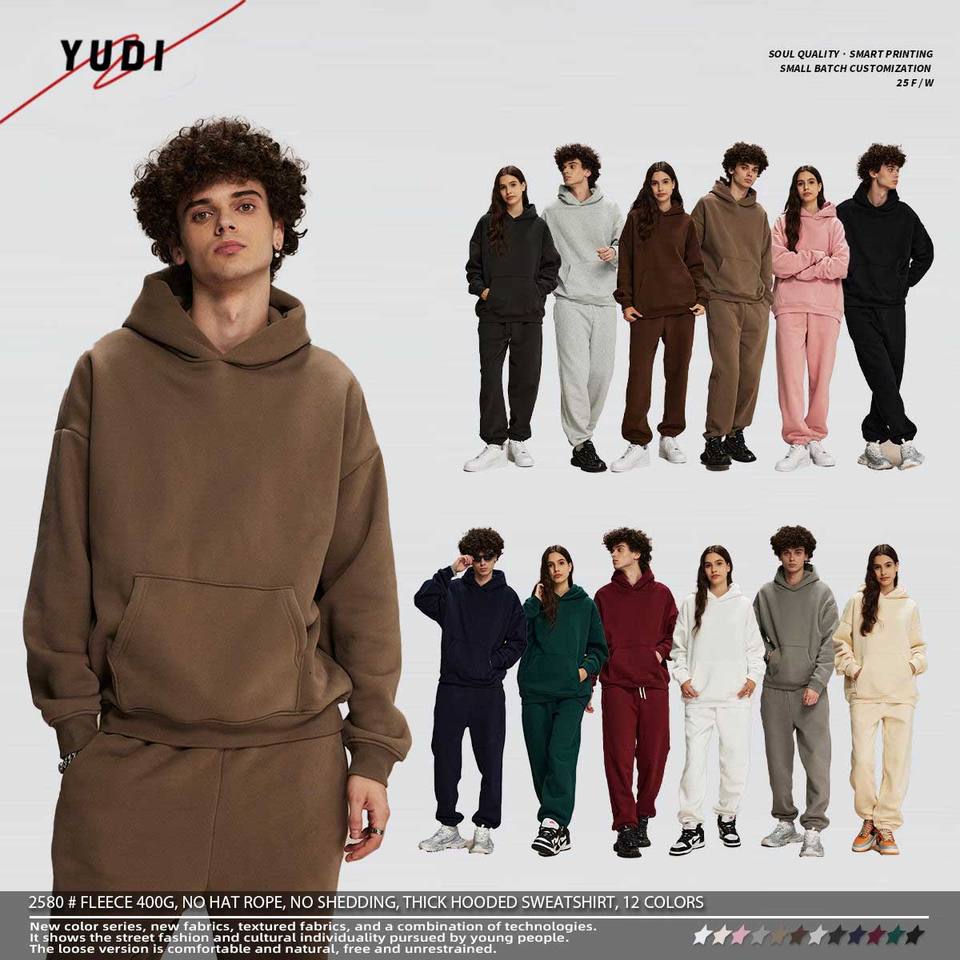 YUDI New Style Thick Fleece Cotton 400g Heavyweight Oversize Unisex Hoodies With Jogger Sets ...