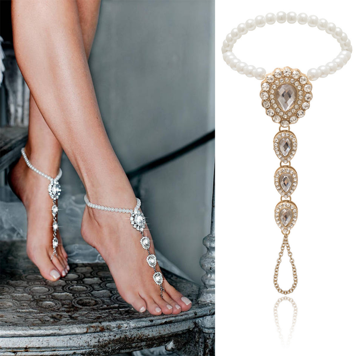 Exaggerated Teardrop Shape Rhinestone Anklets for Women Fashion Pearl ...