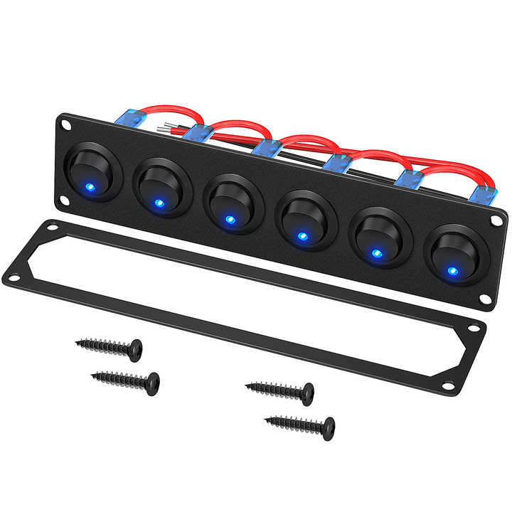 PN-R6-101EN LED Boat Switch Control Panel - 6 Gang Rocker