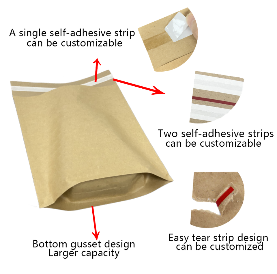 Sustainable Bottom Gusset Kraft Paper Mailer Water Repellent Eco ...