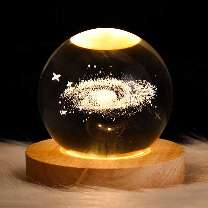 3D Art 6CM Crystal Ball Night Lamp - Wood Base LED Lights