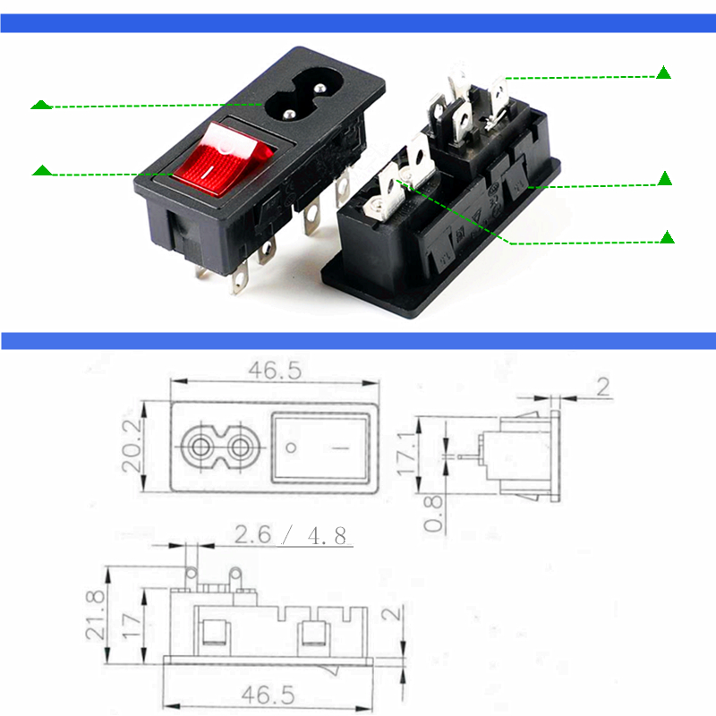 Kcd1 Rocker Switch With Push Button Micro Power AC or DC Adapter / Pcb ...