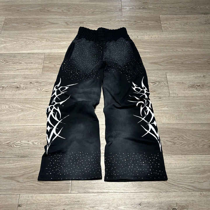 Men's Distressed Heavyweight Cotton Sweatpants Elastic Waist Baggy ...