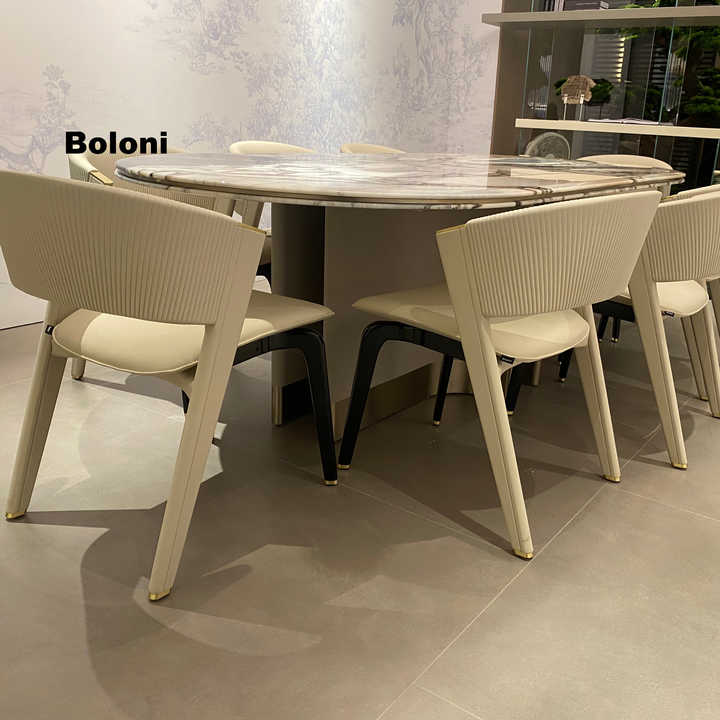 Boloni Rocco Series High-End Beige Fabric Dining Chair Metal Legs ...